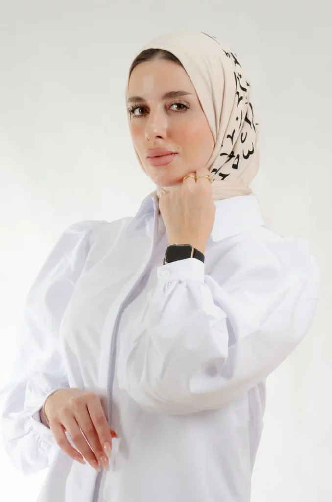 Printed Beige Arabic Letters Triangle Shawl - Falahi House