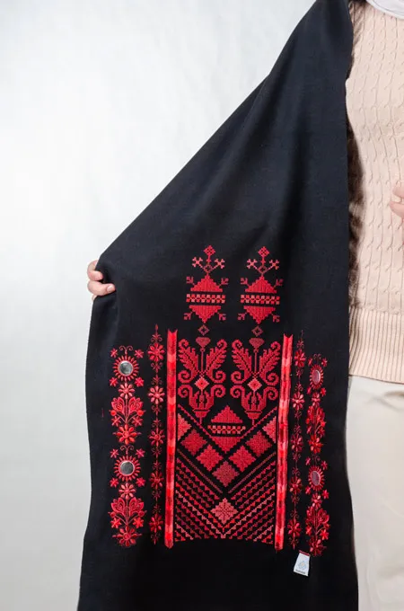 Black Nabati Red Mix Embroidered Shoulder Shawl - Falahi House